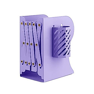 MSDADA Adjustable Bookends, Book Ends for Heavy Books, Expandable Book Organizer with Pen Holder for Desk, Shelf, Office, for 6 7 8 9-15 Boys and Girls, Extends up to 19 inches (Purple)