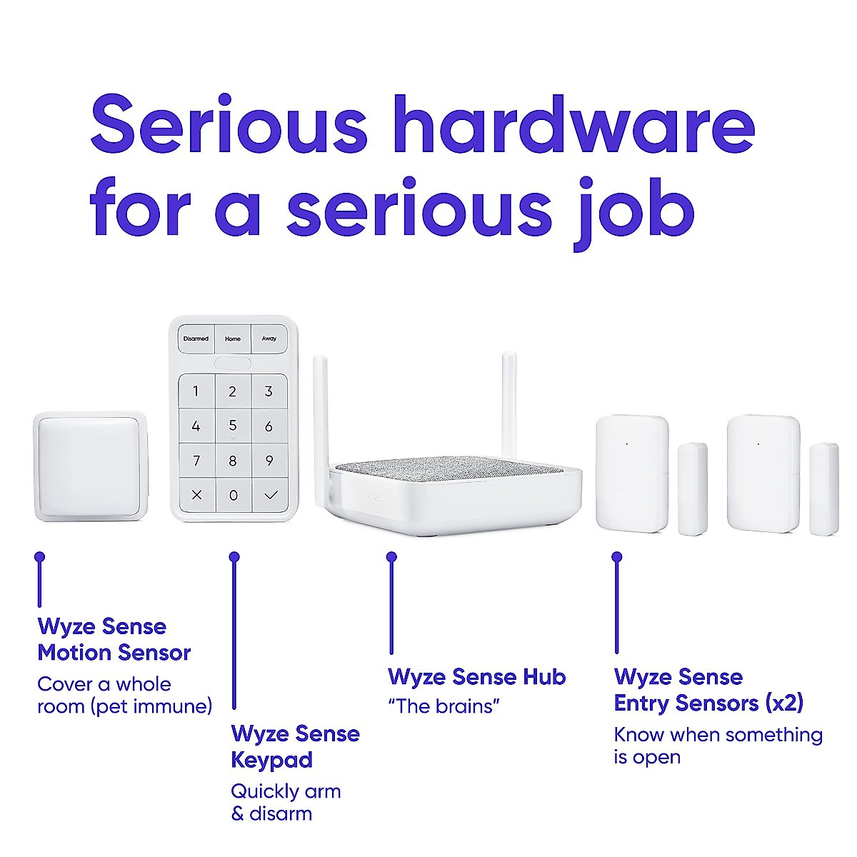 Wyze Home Security Core Kit: Hub, Keypad, Motion Sensor, Entry Sensors (x2); Compatible w/ Wyze Cam, Leak & Climate Sensors; 3 Mo. of 24/7 Professional Monitoring Service Incl., Subscription Required