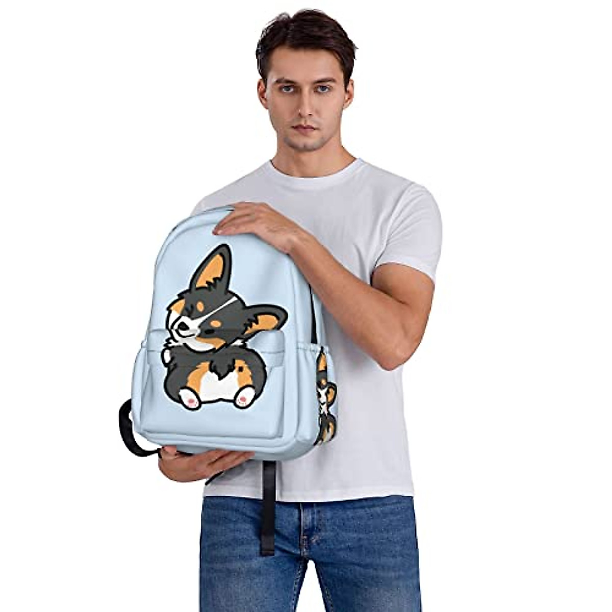 FeHuew 17 inch Backpack Cute Corgi Tricolor Dog Laptop Backpack School Bookbag Shoulder Bag Casual Daypack