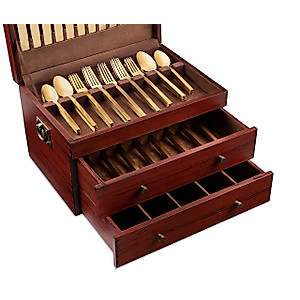 Royalty Art Fine Silverware Storage Box with Pull Out Drawer, 15” x 11”, Large Kitchen Counter Organizer for Flatware and Utensils, Decorative Home Decor