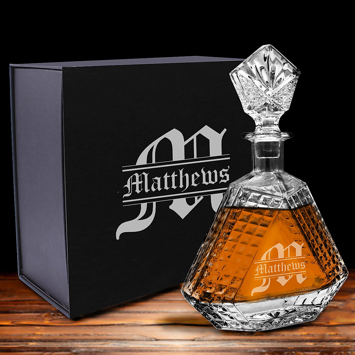 Personalized Scotch Whiskey Bourbon Glass 23 oz Decanter - Custom Engraved - Triangle Shape (Decanter Only)