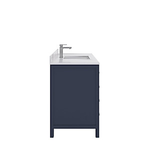 Ayna Decors Rooh 48 Inch Navy Blue Bathroom Vanity with Sink, Quartz Countertop, 2 Soft Closing Doors, and 7 Full Extension Drawers, Brushed Nickel Hardware