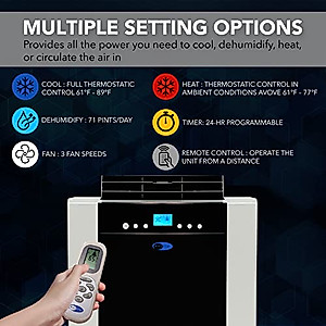 Whynter ARC-14SH 14,000 BTU (9,200 BTU SACC) Dual Hose Portable Air Conditioner and Portable Heater with Dehumidifier and Fan for Rooms Up to 500 Square Feet, Platinum/Black, AC Unit + Heater