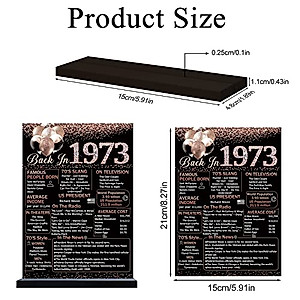 Vlipoeasn 50th Birthday Anniversary Table Decoration 1973 Poster for Women, Rose Gold Back in 1973 Acrylic Table Sign with Wooden Stand, 50 Year Old Birthday Party Centerpieces Gift Supplies