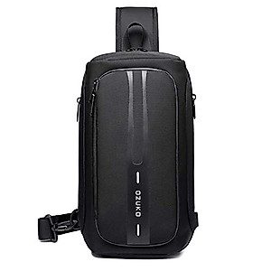 OZUKO Men Chest Crossbody Bags Waterproof Sports Shoulder Fashion Usb Multifunctional Sling Bag (Black)