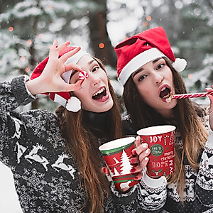 Jinei 200 Pcs 9 oz Christmas Paper Cups Christmas Disposable Coffee Cup Hot Chocolate Cocoa Cup For Xmas Christmas Party Supplies Tea Coffee Paper Cups for Party Holidays Hot Cold Drinks (Novel)