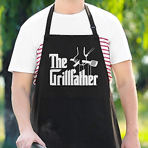 APRON DADDY Aprons for Men - The Grillfather - BBQ Apron for grilling - Extra Large 1 Size Fits All - Poly/Cotton Apron with 2 Pockets - Grill Father Gift for Cooking Dad, Husband