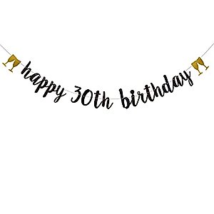 Happy 30th Birthday Banner,Pre-Strung, 30TH Birthday Party Garlands Bunting Sign Photo Props Backgrounds,30 Years Old Birthday Party Decorations Supplies,Letters Black,ABCpartyland