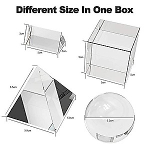 4 Pack K9 Optical Crystal Photography Prism Set, Include 55mm Crystal Ball, 50mm Crystal Cube, 50mm Triangular Prism, 60mm Optical Pyramid with Gift Box& Wipe Cloth for Teaching, Playing, Photography