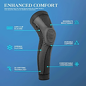 Full Leg Sleeves Long Compression Leg Sleeve Knee Sleeves with Side Stabilizers & Patella Gel Pads,for Basketball, Arthritis, Sport, Reduce Varicose Veins and Swelling of Legs(Black-Spring,2XL,Pair)