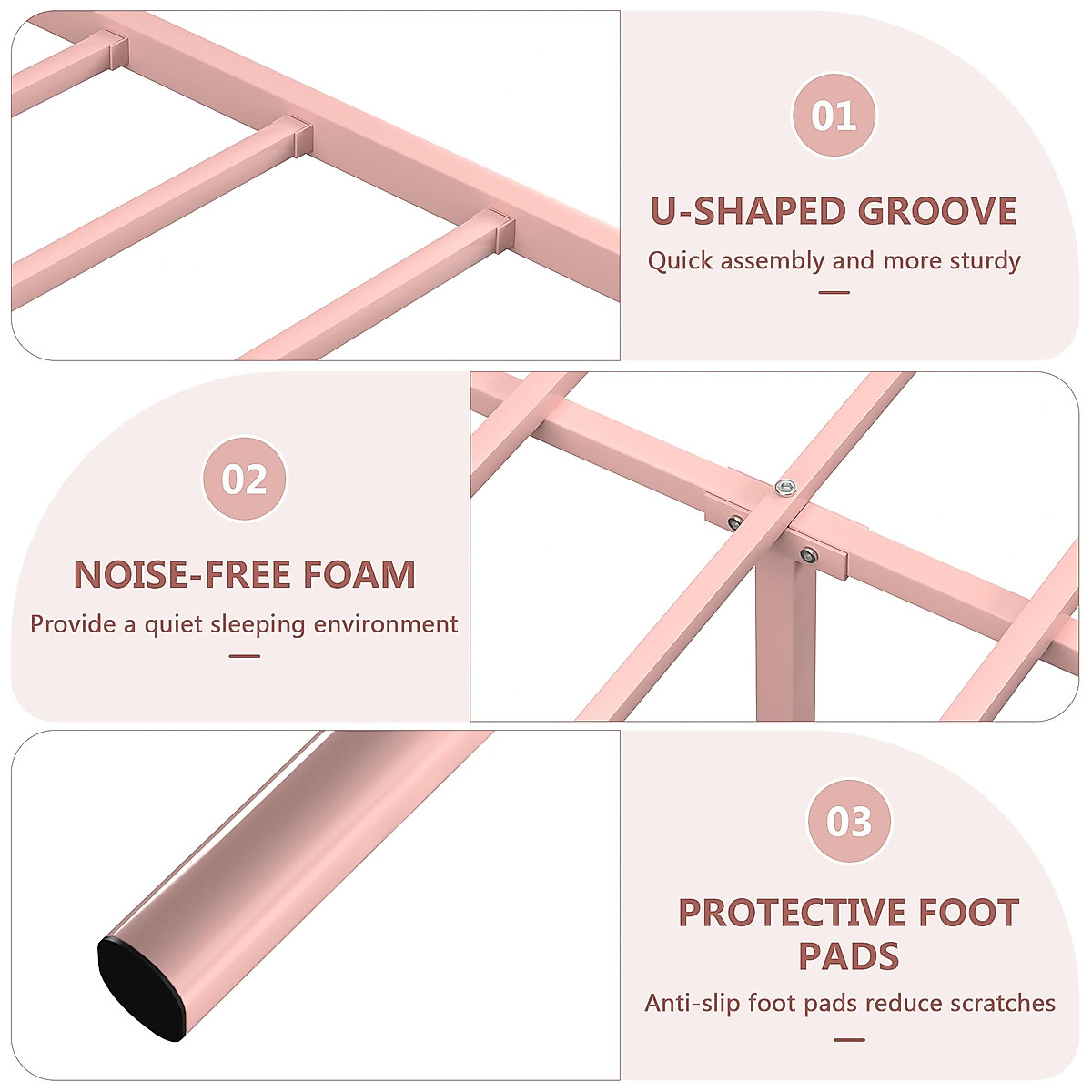 VECELO Twin Size Bed Frame with Headboard and Footboard, Heavy Duty Metal Slat Support, Platform Mattress Foundation, No Box Spring Needed, Easy Assembly, Light Pink