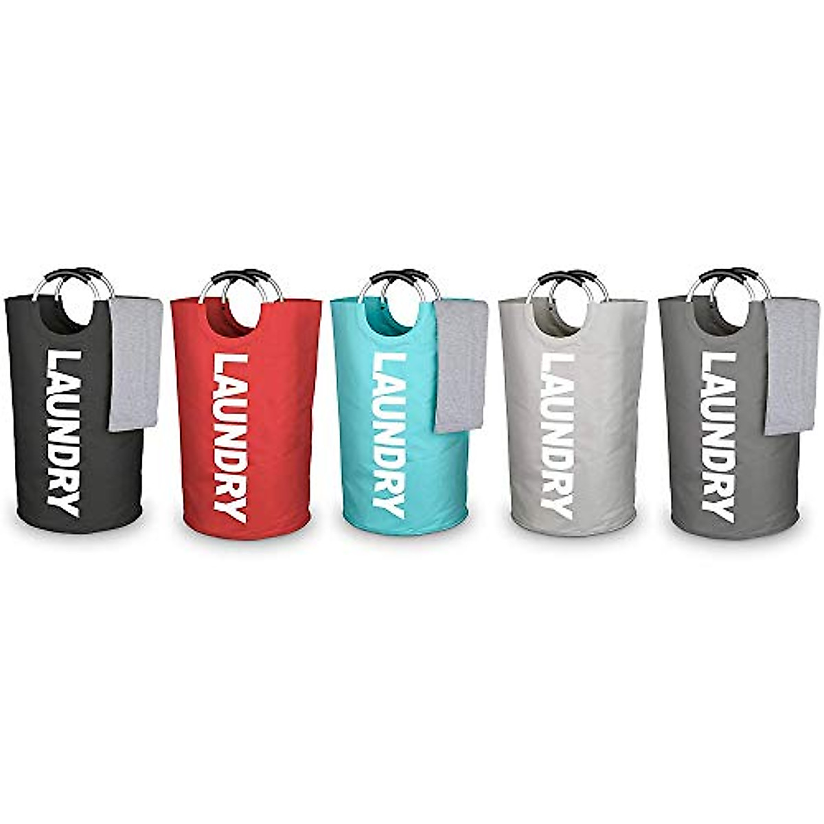 Mziart Thicken Laundry Bag Hamper Tote with Alloy Handles, Heavy Duty and Durable Canvas Clothes Storage Bag Washing Bag, Collapsible and Self Standing as Laundry Basket (Red)