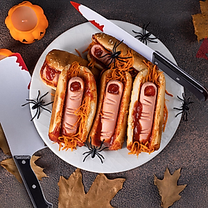 ArtCreativity Fake Bloody Knife Set for Halloween - Bloody Knife Prop Set with Meat Cleaver and Kitchen Knife - Two Highly Detailed Plastic Knives for Halloween Costumes - Toy Knife Set with Blood