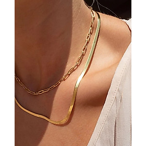 Gold Necklace for Women Layered Choker Necklace 14K Gold Jewelry for Women Dainty Layering Paperclip Snake Chain Necklace Gifts for Women Teens