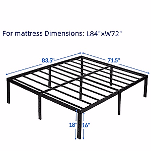 AMSEJOPS California King Bed Frames, 18 Inches Heavy Duty Metal Platform Bedframe with Steel Slat Support, No Box Spring Needed, Noise-Free, Easy Assembly