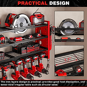 NattyDot Power Tool Organizer Wall Mount,Cordless Drill Organizer,4 Layers Large Capacity Tool Rack with 8 Drill Holders (RED)