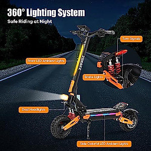 ZSNAKE Electric Scooter for Adults 2800W Motor Dual Motors 5600W Up to 52 MPH 60V 28Ah Battery 55 Miles Range, 11" Tubeless Off-Road Tire Sports Folding E-Scooter with Seat