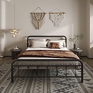 LIKIMIO California King Bed Frames, Metal Platform Bed Frame King with Headboard and Strong Support Frames, Easy Assembly, Noise-Free, No Box Spring Needed, Grey Black
