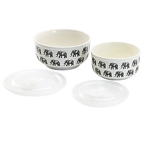 Grace Teaware Grace Pantry Nested Porcelain Storage Bowls With Vented Lids, Large and Medium 2-Piece Set, (Elephants Black)