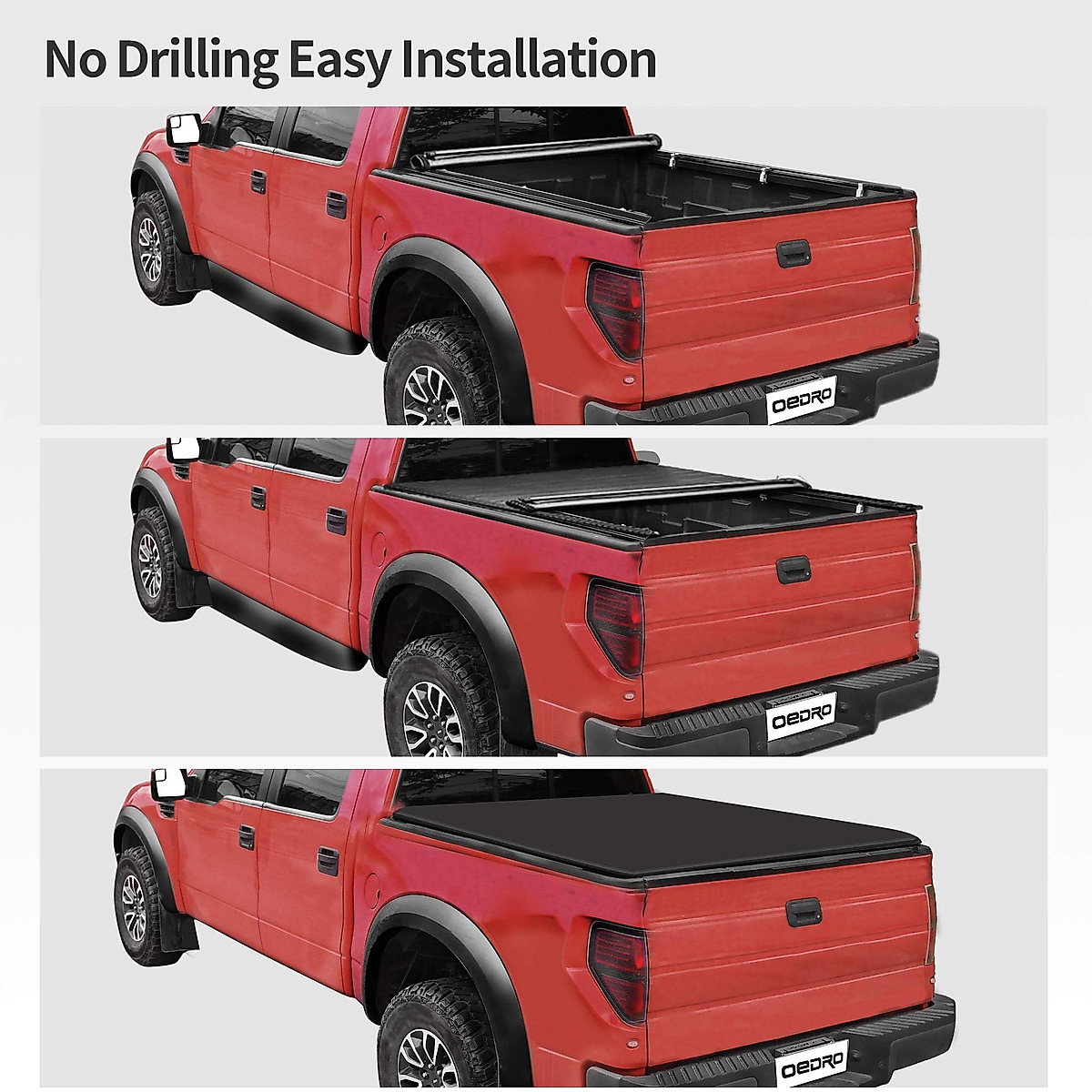 OEDRO Roll Up Truck Bed Tonneau Cover Compatible with 2015-2024 Ford F-150 F150 5.6 Feet Bed