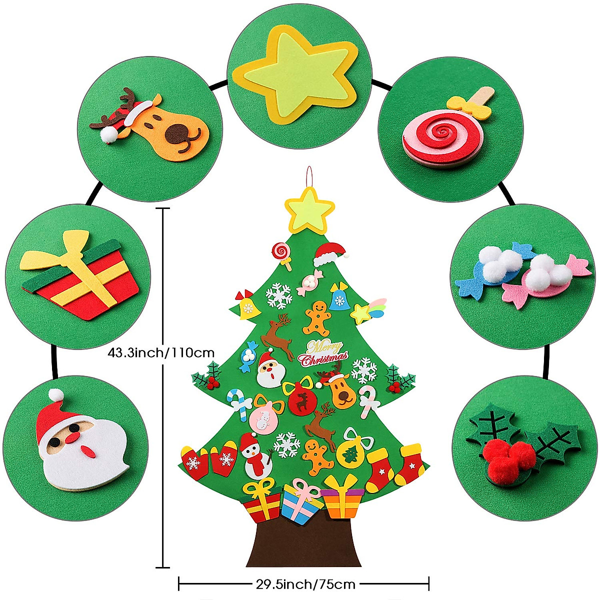TOBEHIGHER DIY Felt Christmas Tree - 3.6 FT Felt Christmas Tree for Kids with 41 Pieces of Ornament Decor, DIY Xmas Gifts for Kids, Wall Hanging Christmas Tree Decorations