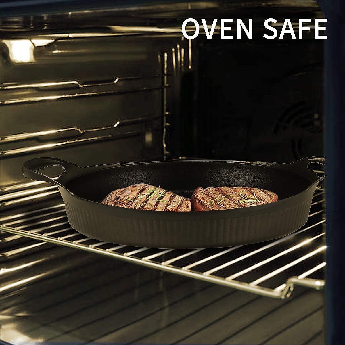 CAINFY Round Grill Pan with Lid, Nonstick Aluminum Stovetop Oven Griddle Grill Pan with Silicone Handles, 11.5 Inch, Dishwasher & Oven Safe