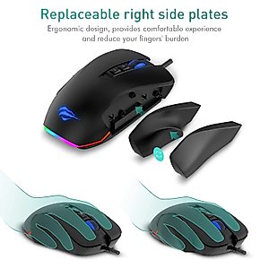 Havit Gaming Mouse Computer Ergonomic Wired Mice with 14 Programmable Buttons Interchangeable Side Plates (8 Buttons/ 8+6 Side Buttons), 2 Replaceable Right Plates for Laptop PC Gamer (Renewed)