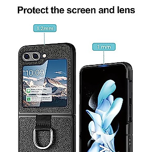 AICase for Samsung Galaxy Z Flip 5 Case Leather, Slim Protective Shockproof Phone Case with Ring for Galaxy Z Flip 5 5G, Black
