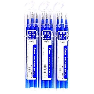 Pilot Frixion Gel Ink Pen Refill 07, Blue(LFBKRF30F3L), 0.7mm, 3 Refills X 3 Pack/total 9 Refills