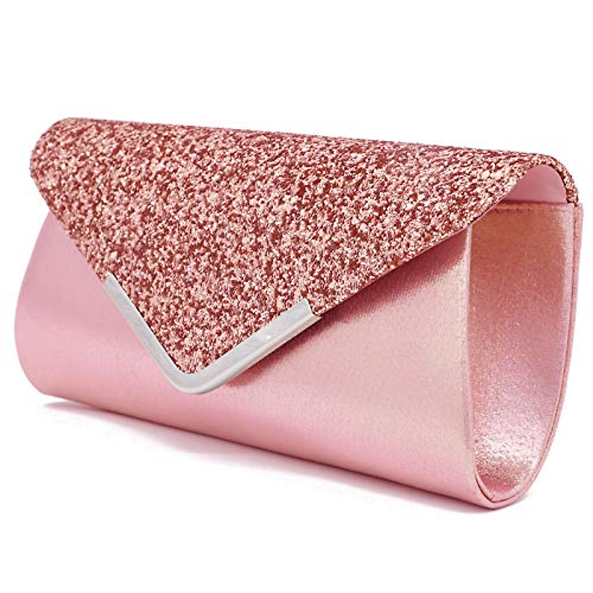 ZIUMUDY Sparkly Glitter Evening Envelop Clutches Shoulder Chain Bags Bridal Wedding Clutch Purse Wallet (Pink)