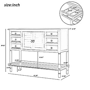 XD Designs Retro Style Sideboard Console Table, Free Standing Kitchen Storage Buffet Server Cabinet, 45 Table Sofa 6 Drawers, 1 Cabinets and Bottom Shelf (Black + MDF), 45.28Wx14.96Dx34.02H