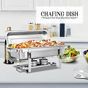 ZENY 6 Packs Chafing Dish Buffet Set, 8 Quart Stainless Steel Buffet Servers and Warmers for Party Catering, Complete Chafer Set with Water Pan, Chafing Fuel Holder