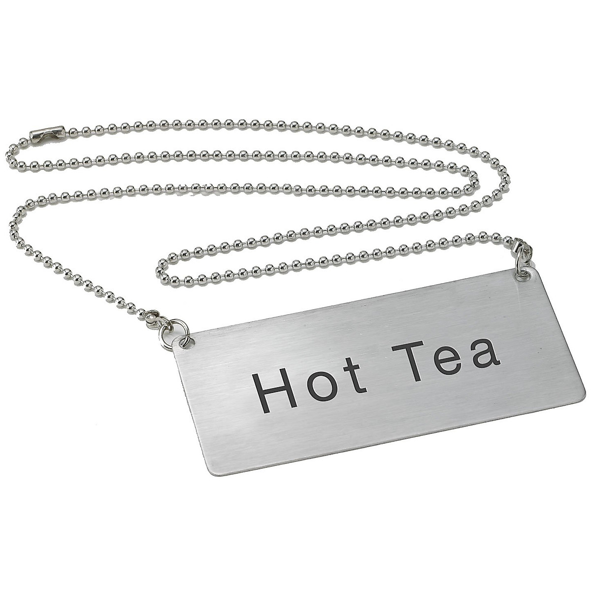 LeRose Stainless Steel Chain Signs ~ Set of 5 ~"Coffee","Decaf","Hot Water","Hot Tea","Iced Tea" ~ 3-1/2" x 1-3/4" Beverage Table Display Signs