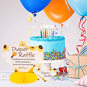 Luiqs Vens Sunflower Diaper Raffle Sign with 50Pcs Diaper Shaped Raffle Ticket Insert Bring a Pack of Diapers Game Kit Sunflower Lottery Insert Cards for Baby Shower Birthday Gender Reveal Party