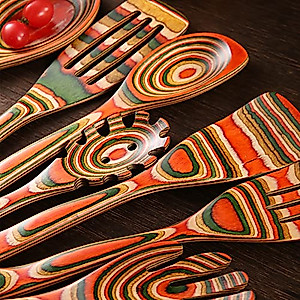 Kitchen Utensils Set for Cooking, NAYAHOSE 7 Pcs Pakkawood Wooden Cooking Spoons & Spatulas with Spoon Rest, Safe for Non-Stick Cookware, Housewarming Kitchen Gift