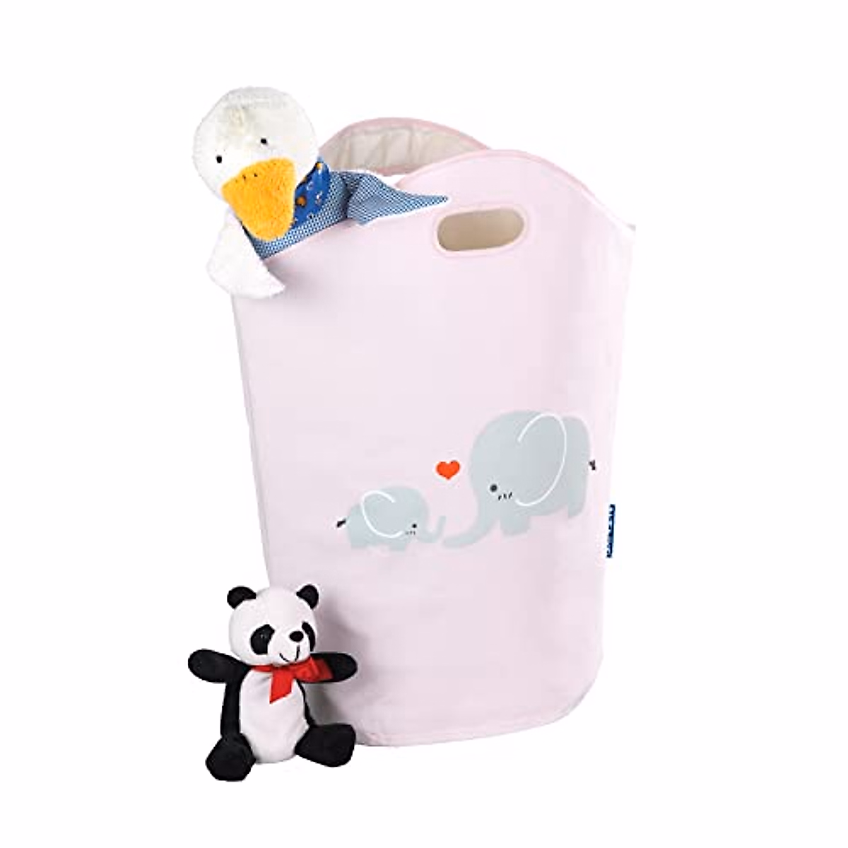 WENKO Kids Laundry Hamper, Baby Hamper for Nursery, Baby Basket for Dirty Clothes, Elephant Nursery Hamper, Toy Basket with Handles, Pink Laundry Bin, 15.7 x 20.5 x 7.9 inch