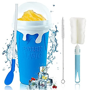 Slushy Cup Maker,Large Slushie Maker Cup 500ml,Double Layers Silicone Slushie Cup Maker Squeeze Cup,Quick Frozen Magic Slushy Maker Cup,DIY Slush Cup,Cool Stuff Gifts for Kids and Family - Blue