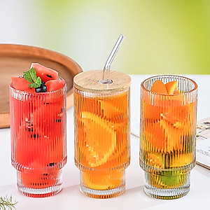 Glass Cups with Silicone Sleeve Bamboo Lid 12 oz Reusable Wide Mouth Mason Jar with Glass Straw for Car Cup Holder,Party or Travel for Smoothie, Iced Coffee, Large Pearl, Juice, Dishwasher Safe