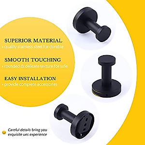 APLusee Bathroom Towel Hook 2 Pack, Stainless Steel Round Coat Robe Hanger, Contemporary Decorative Toilet Kitchen Clothes Wall Holder (Matte Black)