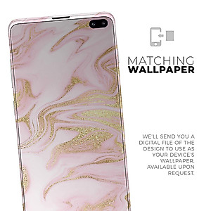 DesignSkinz Rose Pink Marble & Digital Gold Frosted Foil V11 2 Protective Vinyl Decal Wrap Skin Cover Compatible with The Samsung Galaxy S20 (Screen Trim & Back Glass Skin)