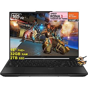 ASUS TUF Gaming A16 Laptop 16" FHD+ 165Hz 7ms 100% sRGB AMD Octa-core Ryzen 7 7735HS 32GB RAM 2TB SSD Radeon RX 7600S 8GB Graphic (>RTX 4060) Backlit USB-C USB4 Fast Charging Win11 + HDMI Cable