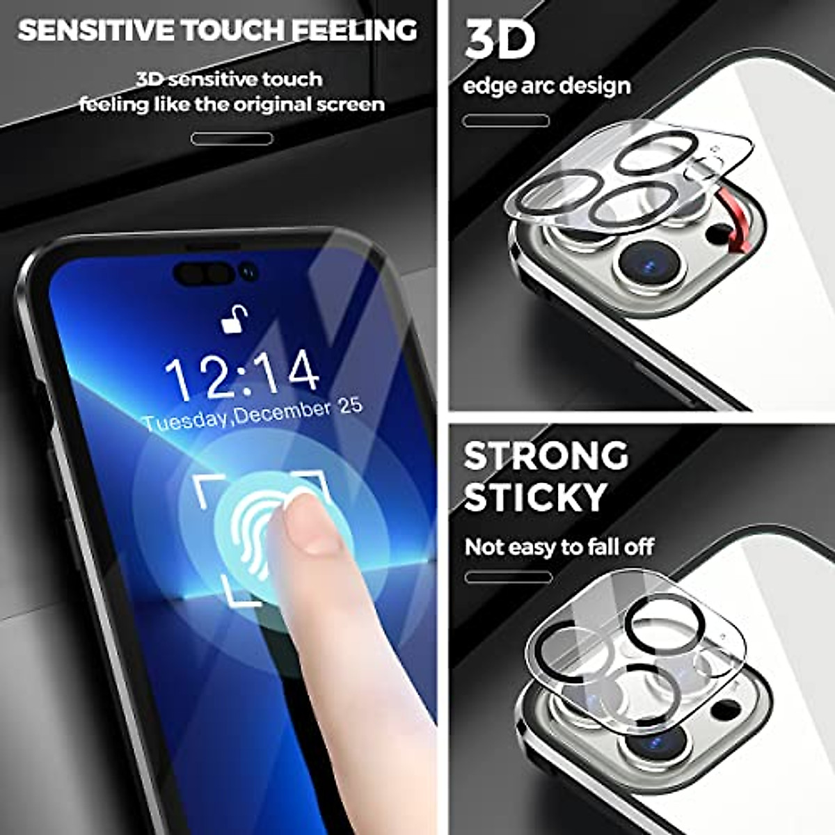 [2023 New Safety Lock+Camera Protector] Magnetic Case for iPhone 14 Pro Max,[100% Screen Sensitivity ][Anti-Peeping Screen Protector] Double Sided 9H Glass Privacy Case for iPhone 14 Pro Max,Black