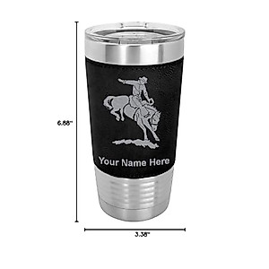 LaserGram 20oz Vacuum Insulated Tumbler Mug, Bronco Rider, Personalized Engraving Included (Faux Leather, Black)