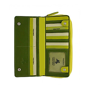 Visconti RB 55 Multi Colored Ladies Soft Leather Checkbook Wallet And Purse (Green/Yellow)