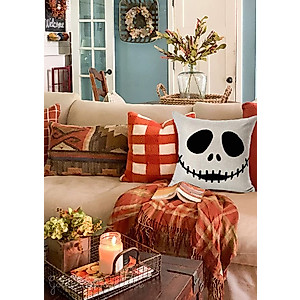 LYNZYM Cotton Linen Square Throw Pillow Case Decorative Cushion Cover Pillowcover for Sofa 18"X 18" Halloween Throw Pillow Covers (1)