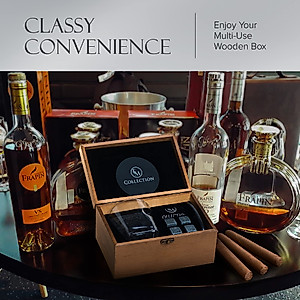 EMCOLLECTION Whiskey Glasses With Indented Cigar Holder | Cigar Cutter v-Cut | Wiskey Stones | Whiskey Gifts | Whiskey Glasses with Cigar Holder | Christmas Gifts for Cigar Lovers, Papa, Boss, Uncle