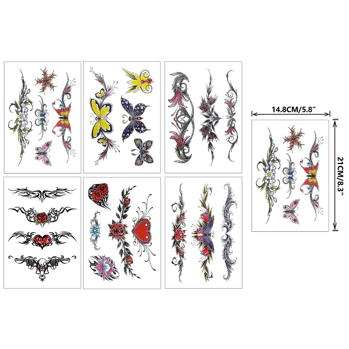 Flowers Butterfly Body Waist Waterproof Fake Temporary Tattoo Stickers Woman