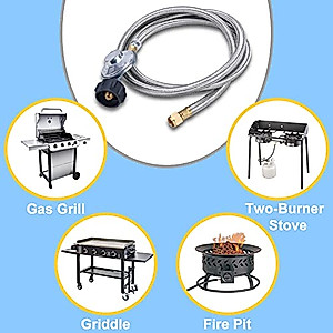 JEASOM 6 Feet Propane Regulator and Hose Universal Grill Regulator Replacement with Stainless Steel Braided Hose Replacement for LP Gas Grill, Heater and Fire Pit Table