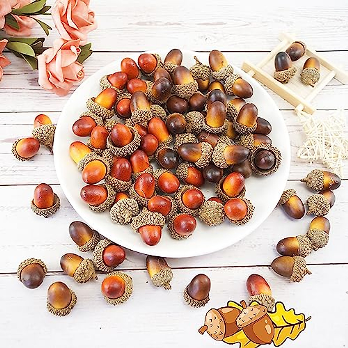 Cshangzei 200PCS Mini Artificial Acorns,Bulk Fake Acorn with Natural Cap Lifelike for Fall Thanksgiving Halloween Decoration,Wedding Decor,Vase Filler,DIY Crafts