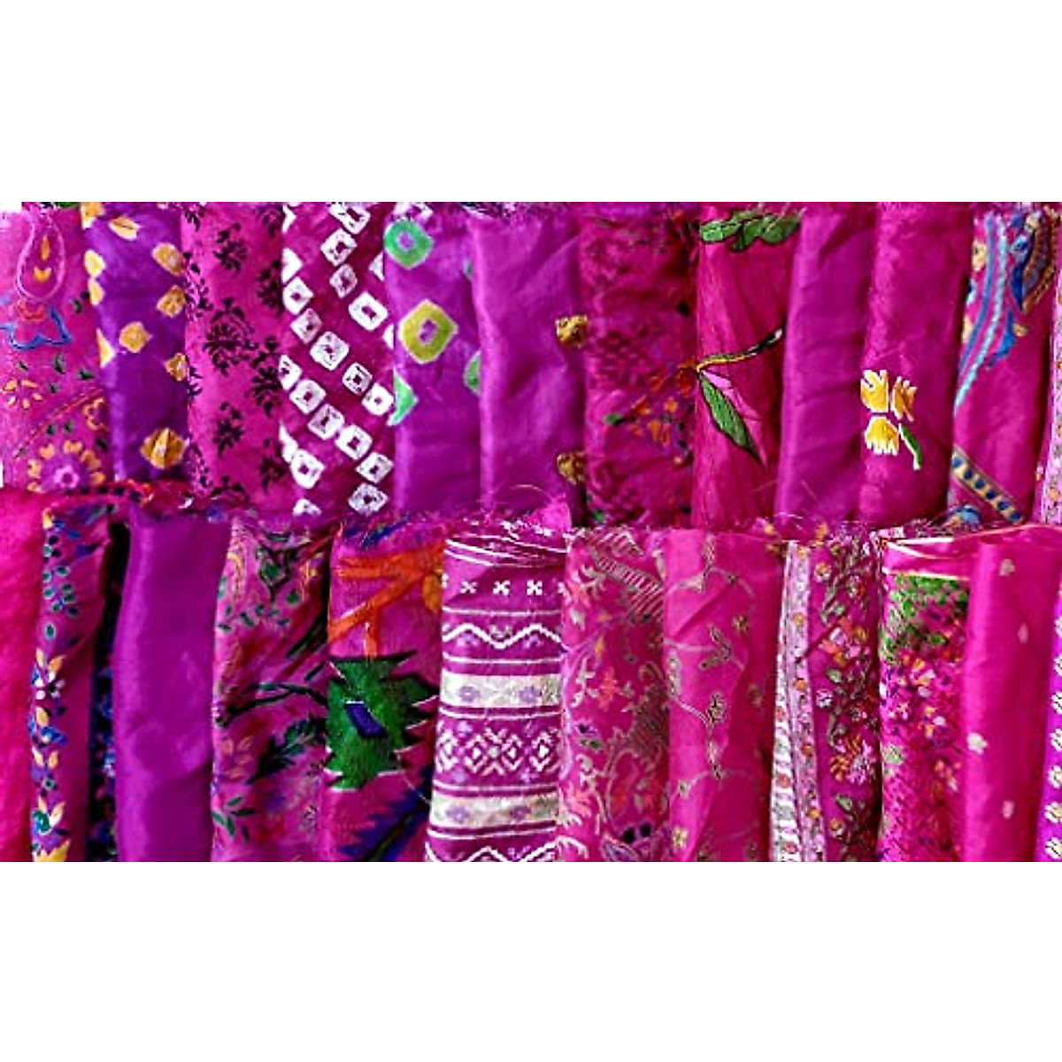 Vintage Fabrics Crafts Sari Silk Fabric Lot Vintage Sari Fabric Material Remnant 50 Small Pieces Magenta Craft Scrapbook Art Doll Junk Journal, 6 Inches